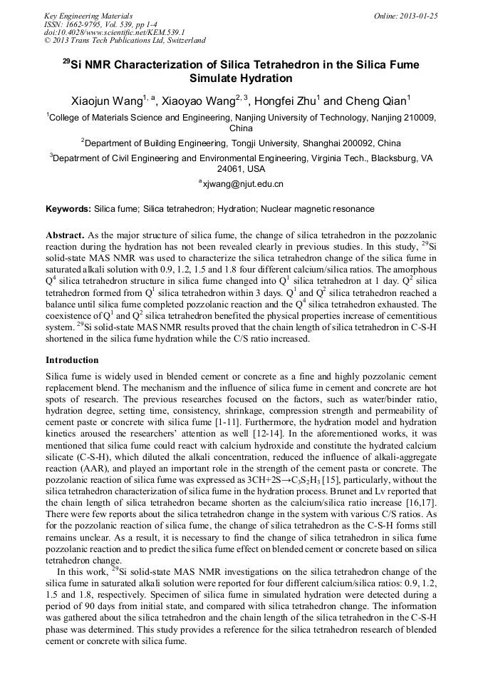 29Si NMR Characterization of Silica Tetrahedron in the Silica Fume ...