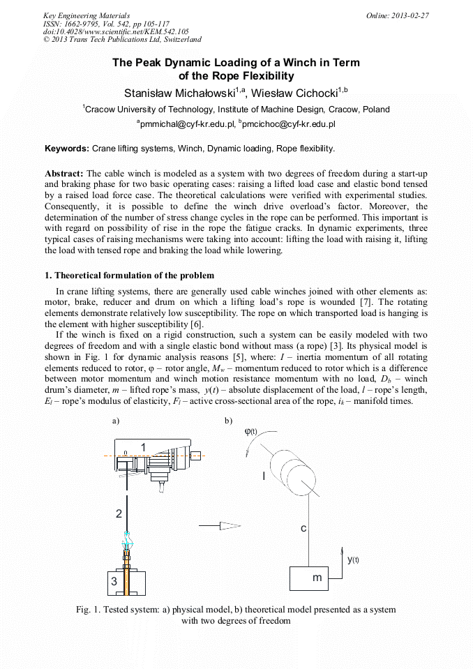 The Peak Dynamic Loading of a Winch in Term of the Rope Flexibility ...