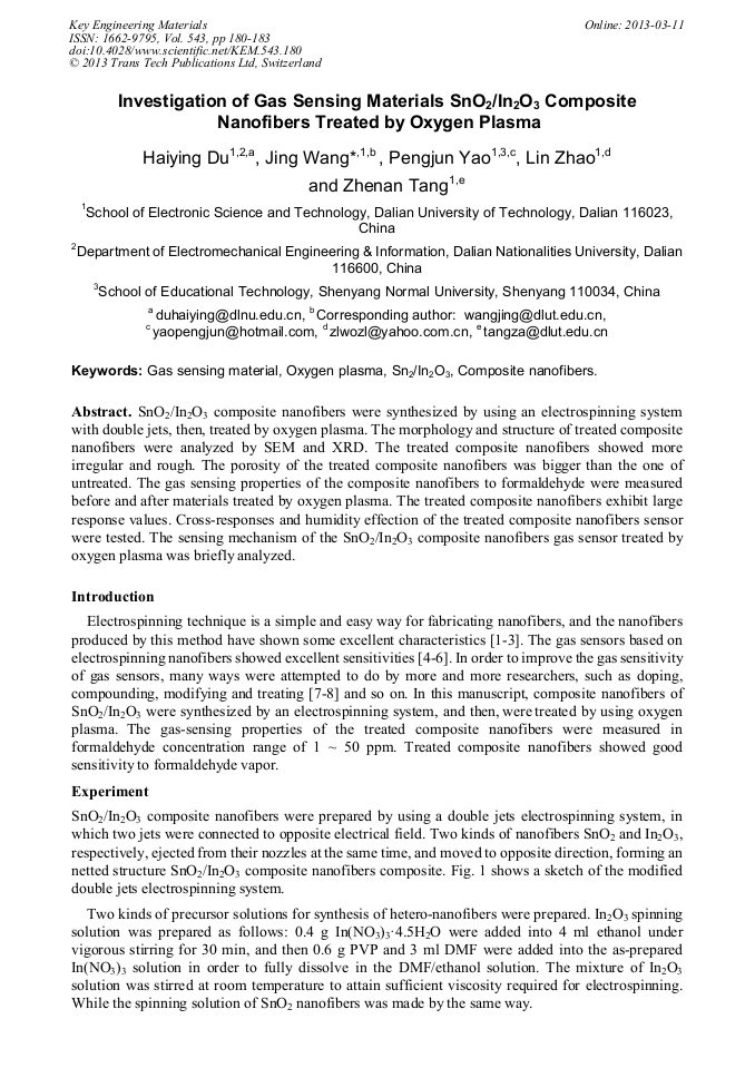 Investigation of Gas Sensing Materials SnO2/In2O3 Composite Nanofibers ...