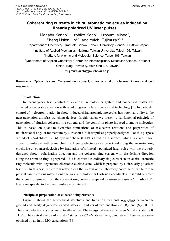 Coherent Ring Currents in Chiral Aromatic Molecules Induced by Linearly ...
