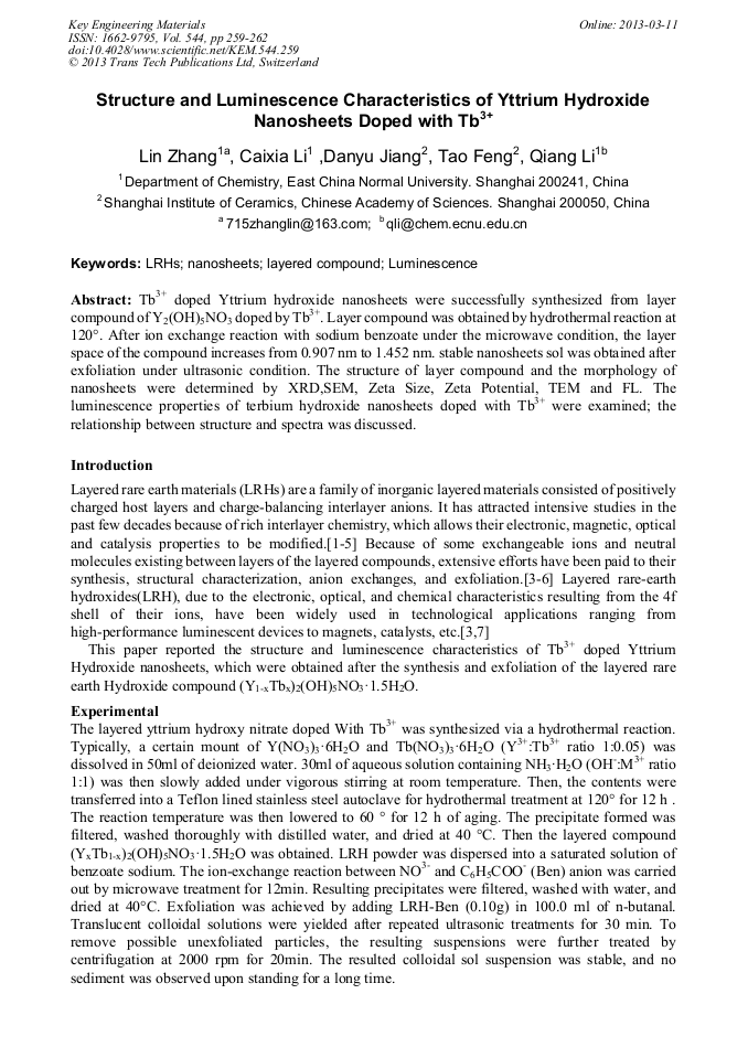 Structure and Luminescence Characteristics of Yttrium Hydroxide ...