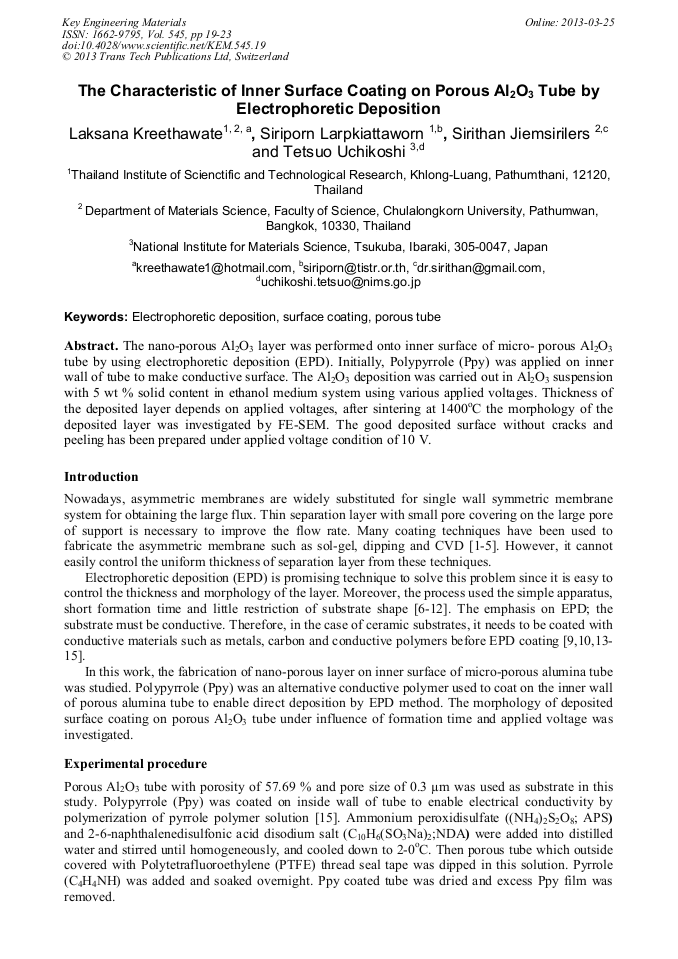 The Characteristic of Inner Surface Coating on Porous Al2O3 Tube by ...