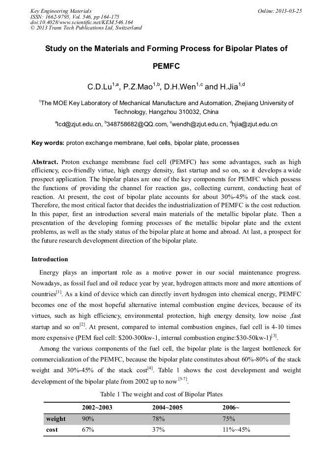 Study on the Materials and Forming Process for Bipolar Plates of PEMFC ...