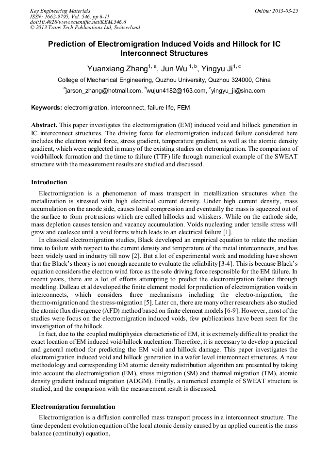 Prediction of Electromigration Induced Void and Hillock for IC ...