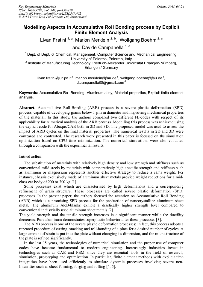 Modelling Aspects in Accumulative Roll Bonding Process by Explicit ...