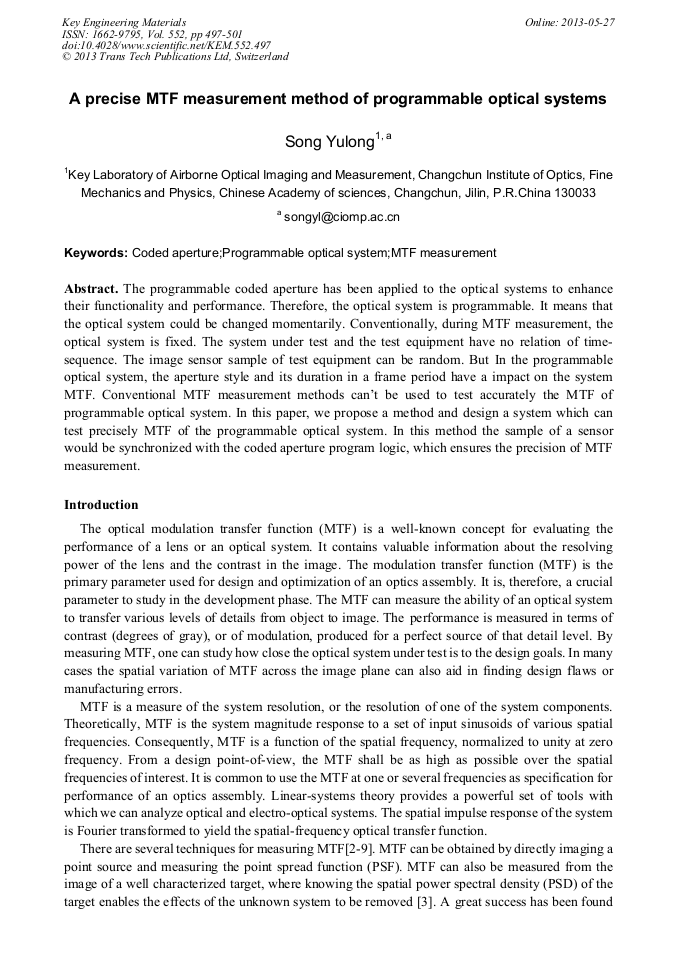 A Precise MTF Measurement Method of Programmable Optical Systems ...