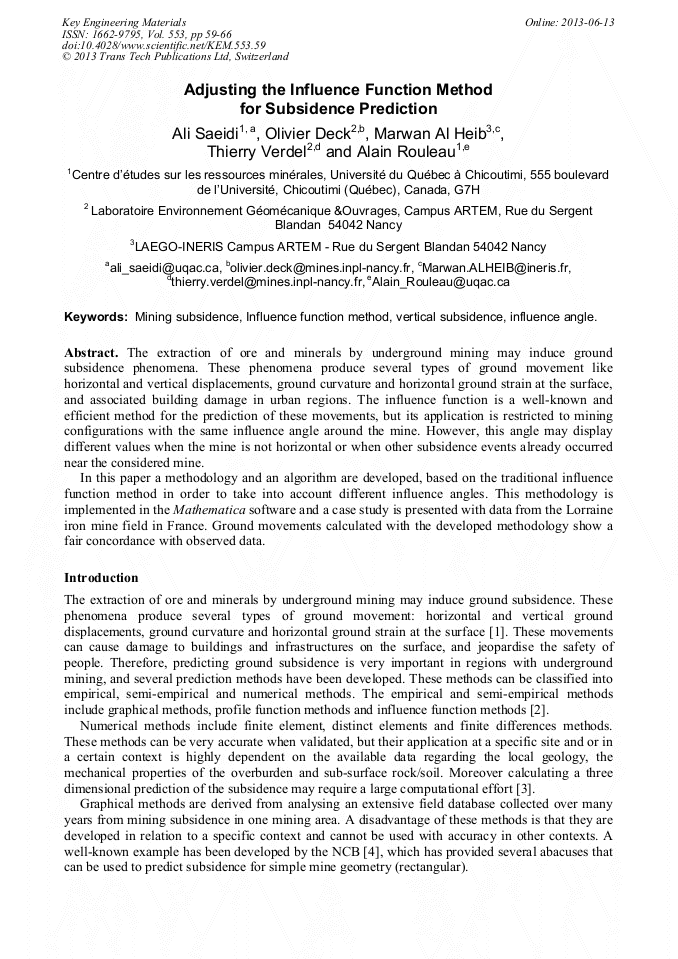 Adjusting the Influence Function Method for Subsidence Prediction ...