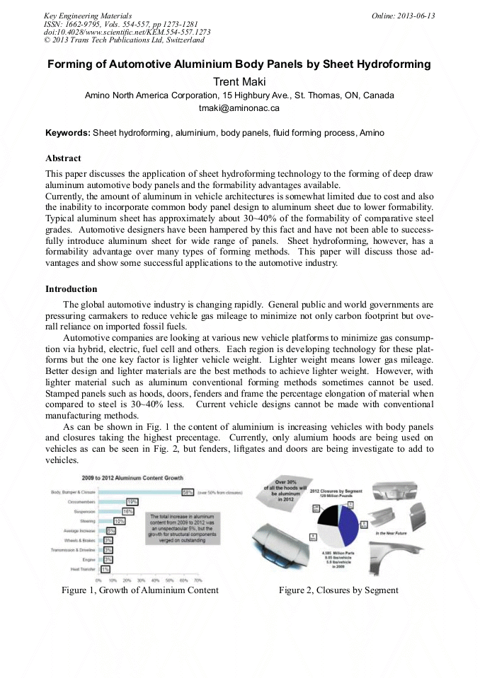 Forming of Automotive Aluminum Body Panels by Sheet Hydroforming ...