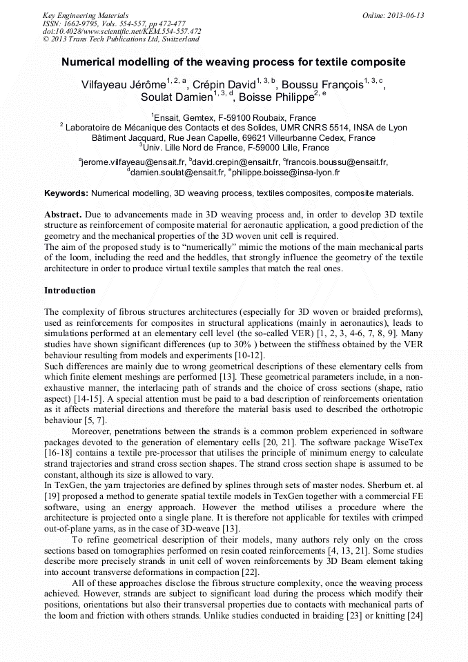 Numerical Modelling of the Weaving Process for Textile Composite | Scientific.Net