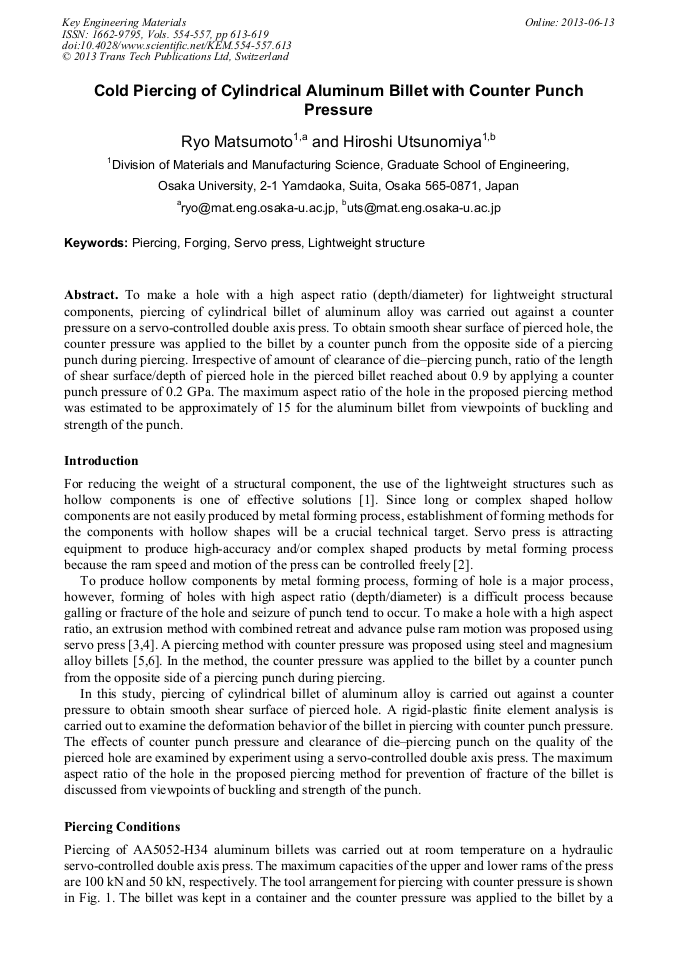 Cold Piercing of Cylindrical Aluminum Billet with Counter Punch ...