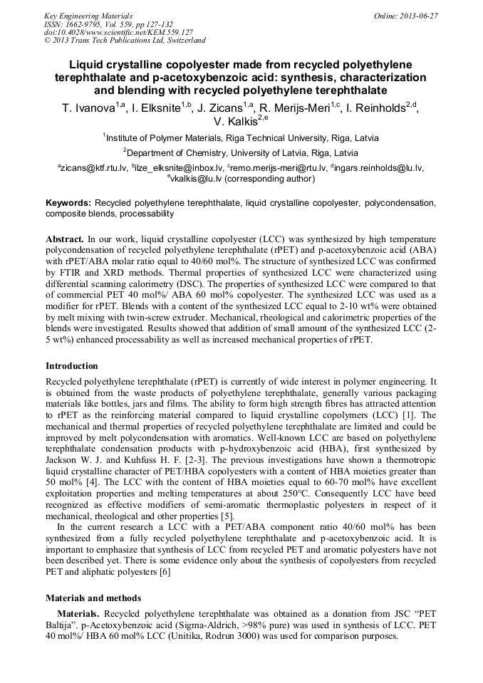 Liquid Crystalline Copolyester Made from Recycled Polyethylene ...