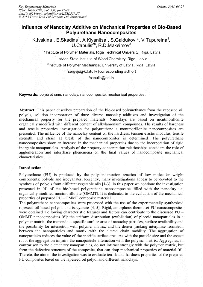 Influence of Nanoclay Additive on Mechanical Properties of Bio-Based ...