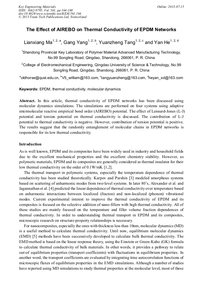 The Effect of AIREBO on Thermal Conductivity of EPDM Networks ...