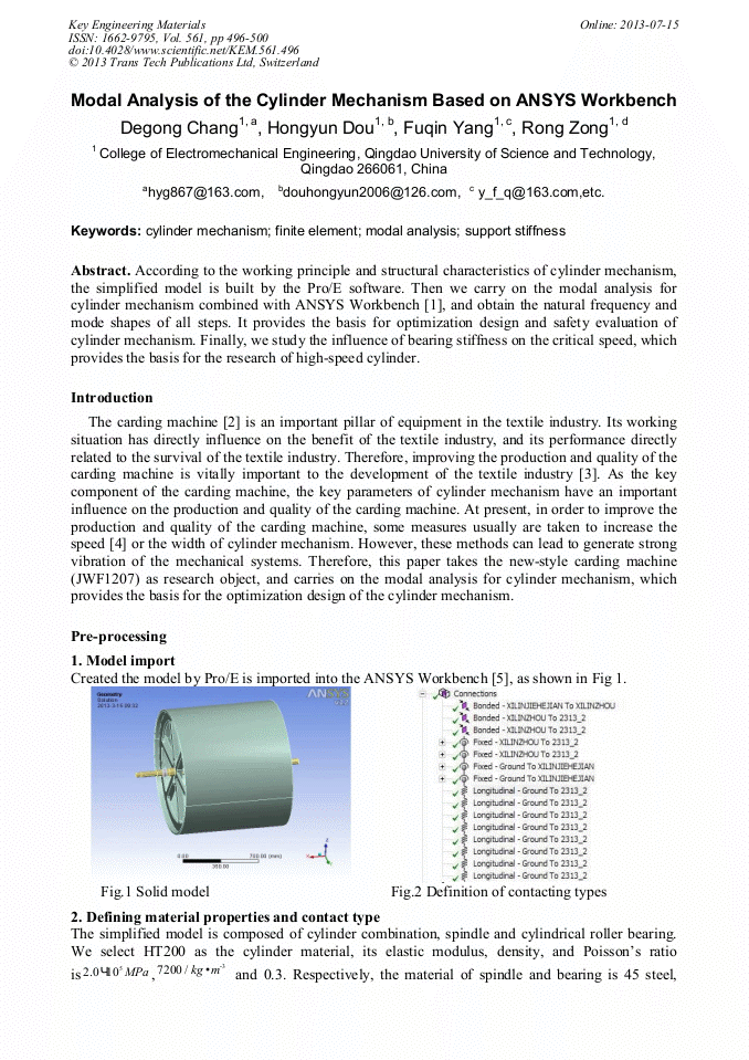 Modal Analysis of the Cylinder Mechanism Based on ANSYS Workbench ...
