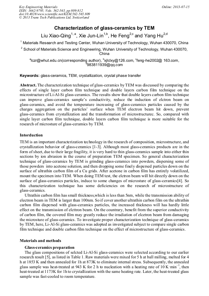 Characterization of Glass-Ceramics by TEM | Scientific.Net