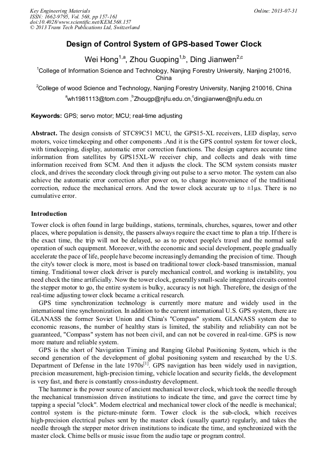 Design of Control System of GPS-Based Tower Clock | Scientific.Net
