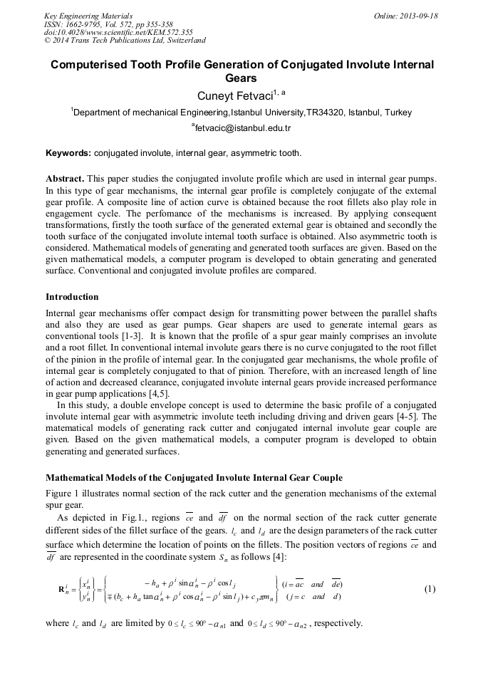 Computerised Tooth Profile Generation of Conjugated Involute Internal ...