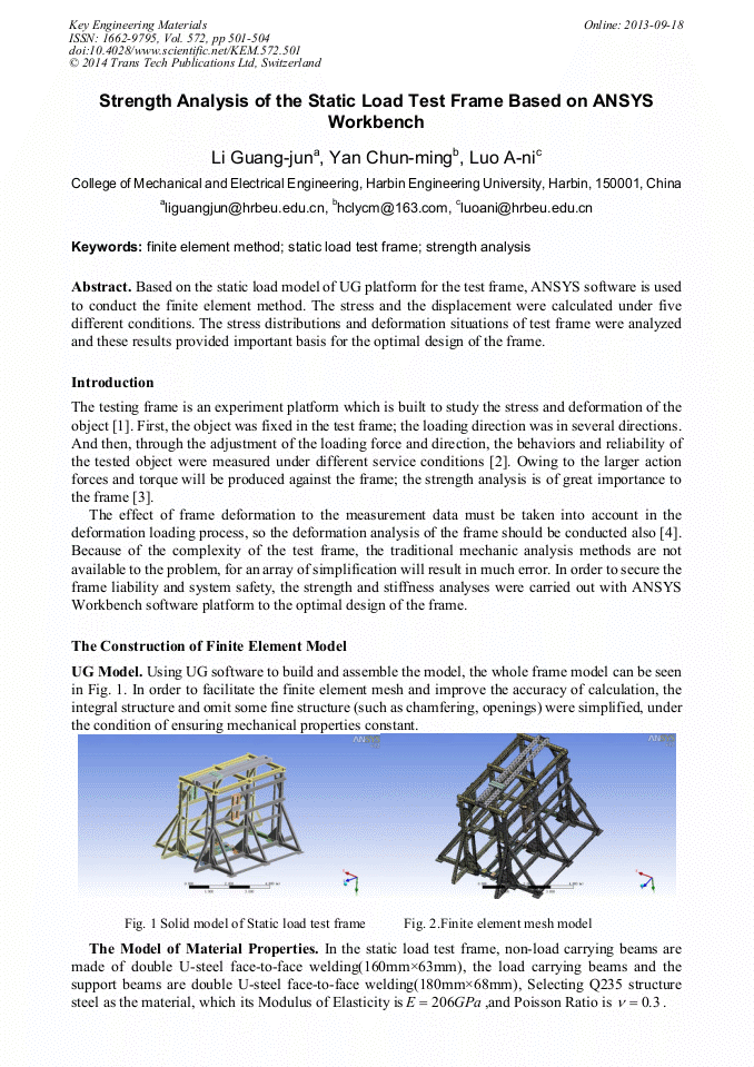 Strength Analysis of the Static Load Test Frame Based on ANSYS ...