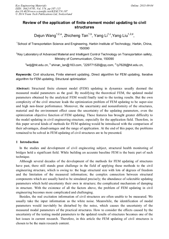 Review of the Application of Finite Element Model Updating to Civil ...