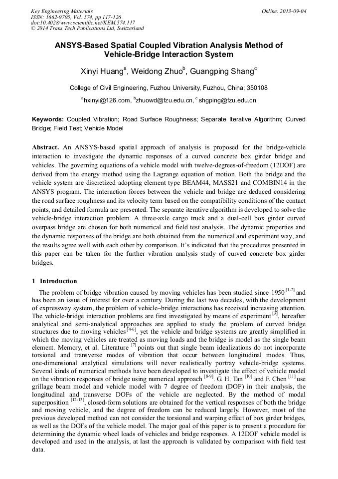 ANSYS-Based Spatial Coupled Vibration Analysis Method of Vehicle-Bridge ...