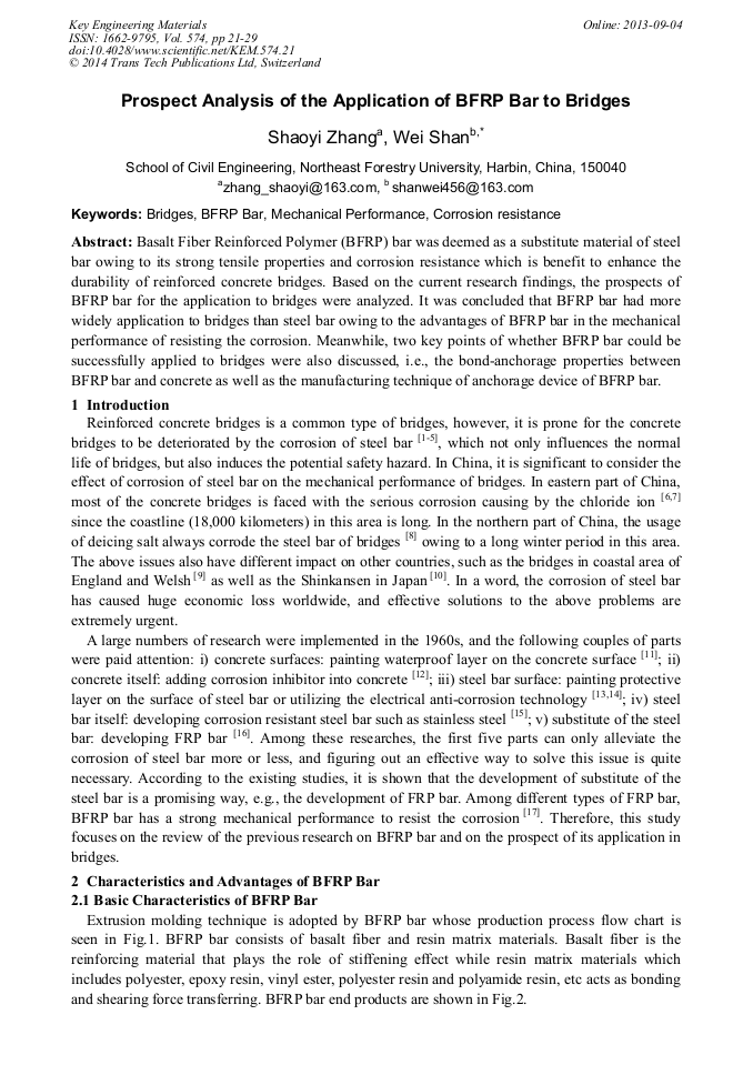 Prospect Analysis of the Application of BFRP Bar to Bridges ...