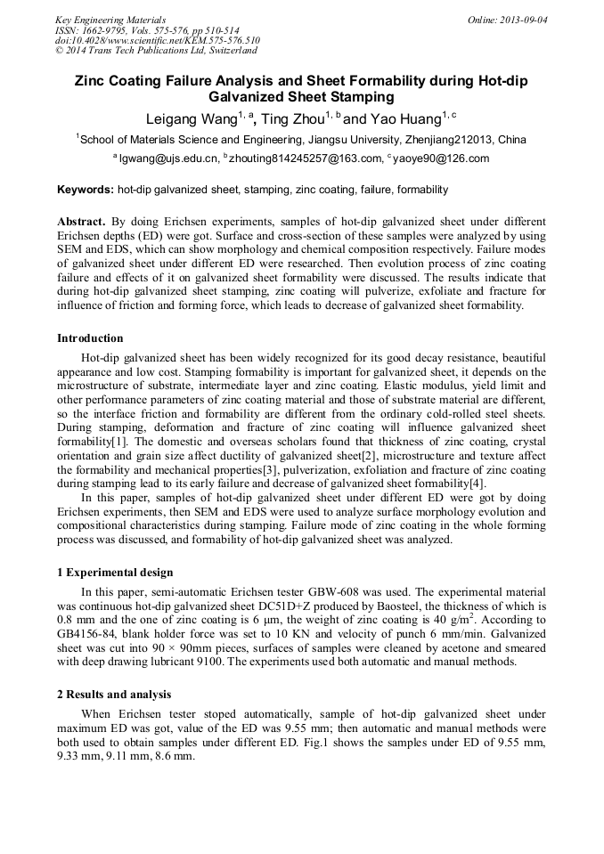 Zinc Coating Failure Analysis and Sheet Formability during Hot-Dip ...