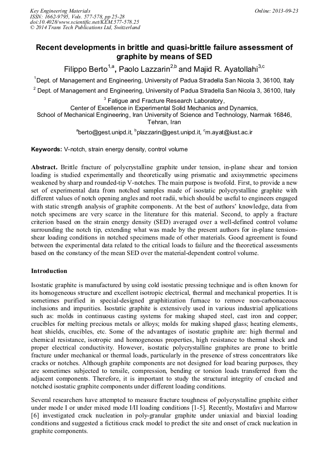 Recent Developments in Brittle and Quasi-Brittle Failure Assessment of ...