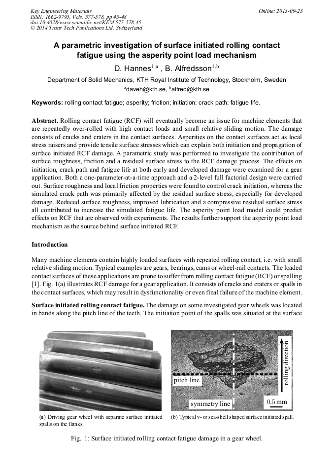 A Parametric Investigation of Surface Initiated Rolling Contact Fatigue ...