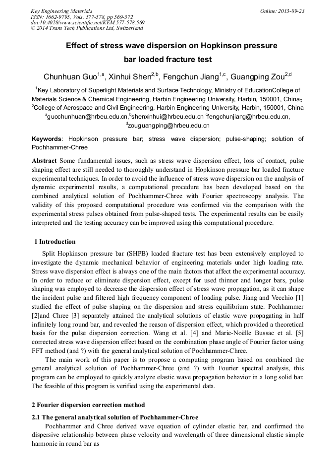 Effect of Stress Wave Dispersion on Hopkinson Pressure Bar Loaded ...