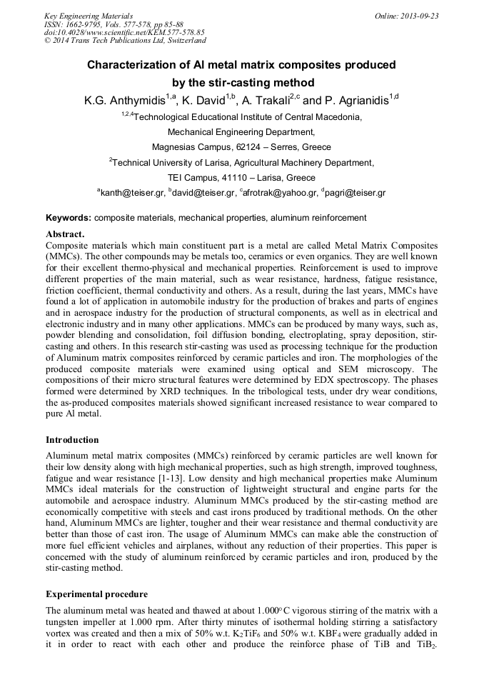Characterization of Al Metal Matrix Composites Produced by the Stir ...