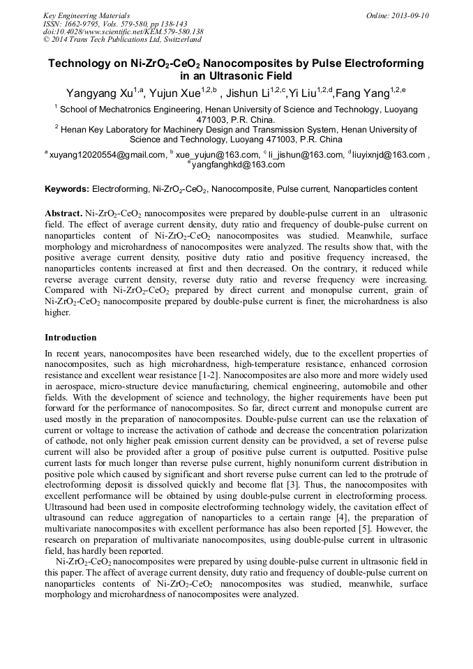 Technology on Ni-ZrO2-CeO2 Nanocomposites by Pulse Electroforming in an ...