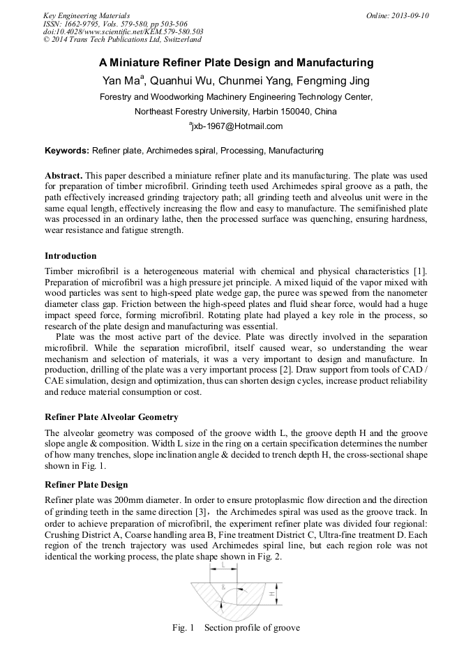 A Miniature Refiner Plate Design and Manufacturing | Scientific.Net