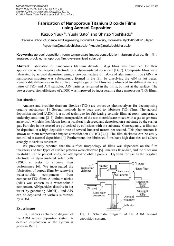 Fabrication of Nanoporous Titanium Dioxide Films Using Aerosol ...