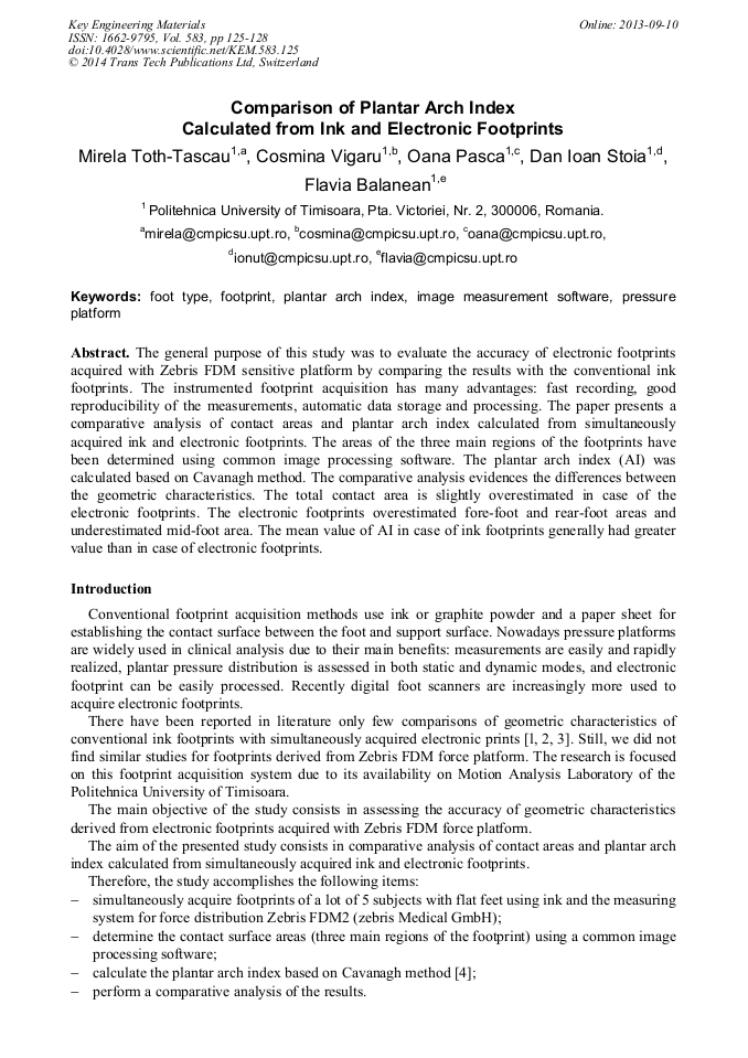 Comparison of Plantar Arch Index Calculated from Ink and Electronic ...