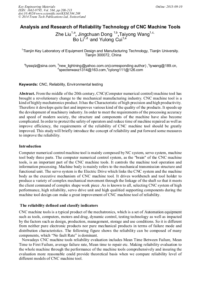 Analysis and Research of Reliability Technology of CNC Machine Tools ...