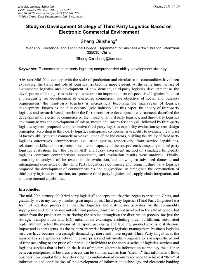 Study on Development Strategy of Third Party Logistics Based on ...