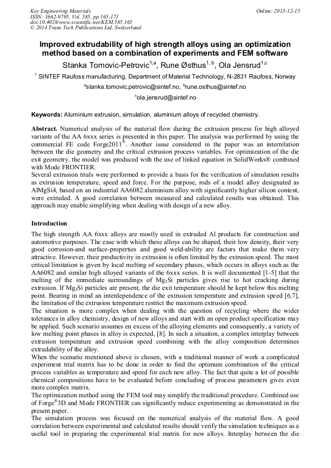 Improved Extrudability of High Strength Alloys Using an Optimization ...