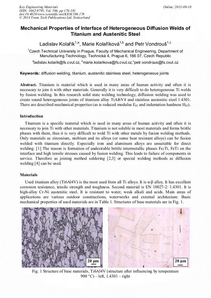 Mechanical Properties of Interface of Heterogeneous Diffusion Welds of ...