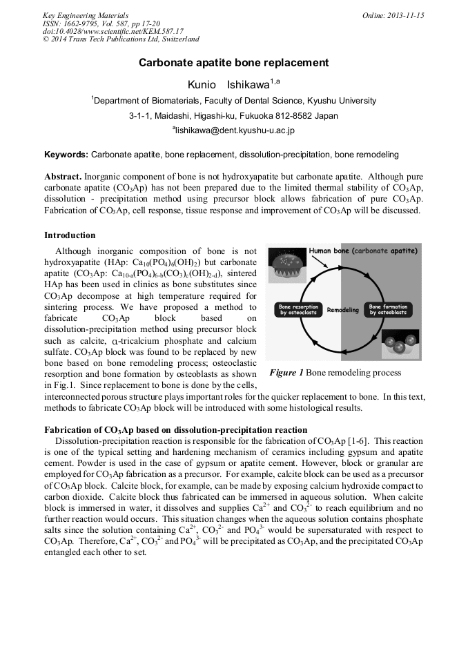 Carbonate Apatite Bone Replacement | Scientific.Net