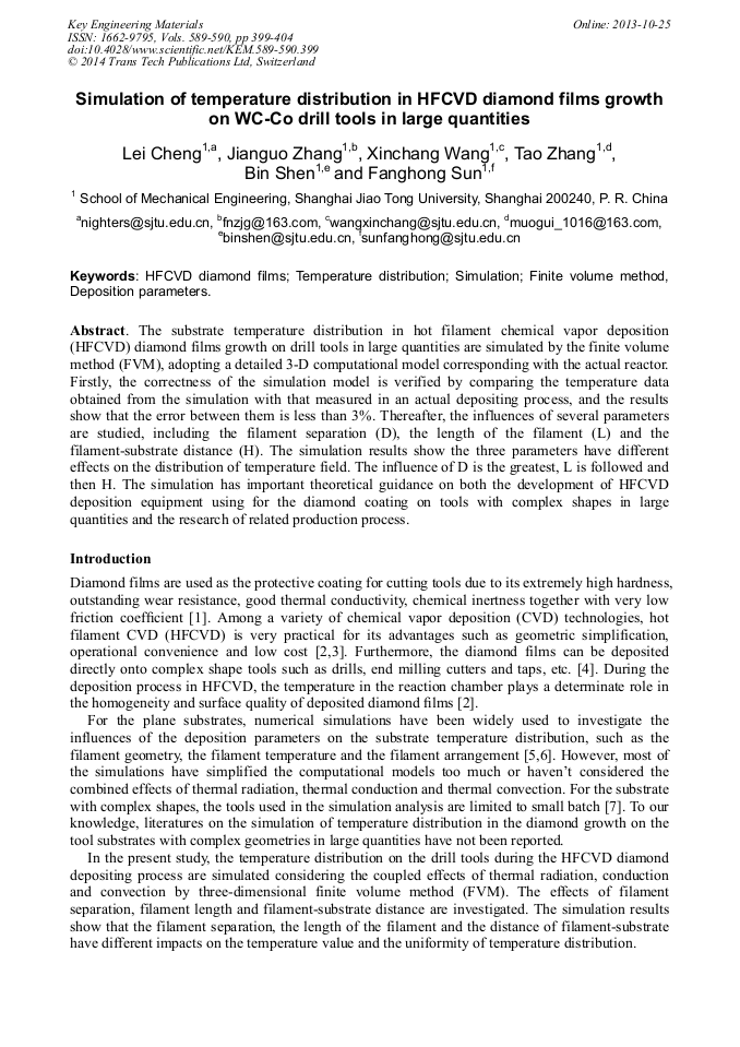 Simulation of Temperature Distribution in HFCVD Diamond Films Growth on ...