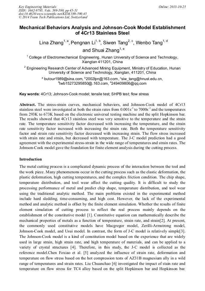 Mechanical Behaviors Analysis and Johnson-Cook Model Establishment of ...