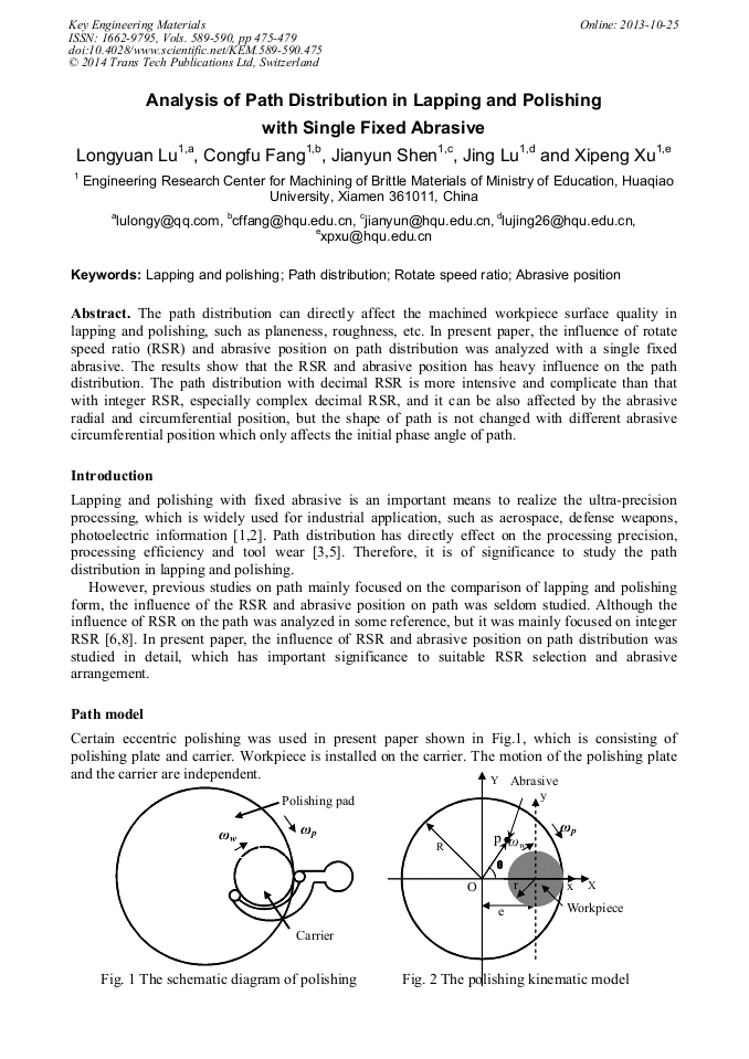 Analysis of Path Distribution in Lapping and Polishing with Single ...
