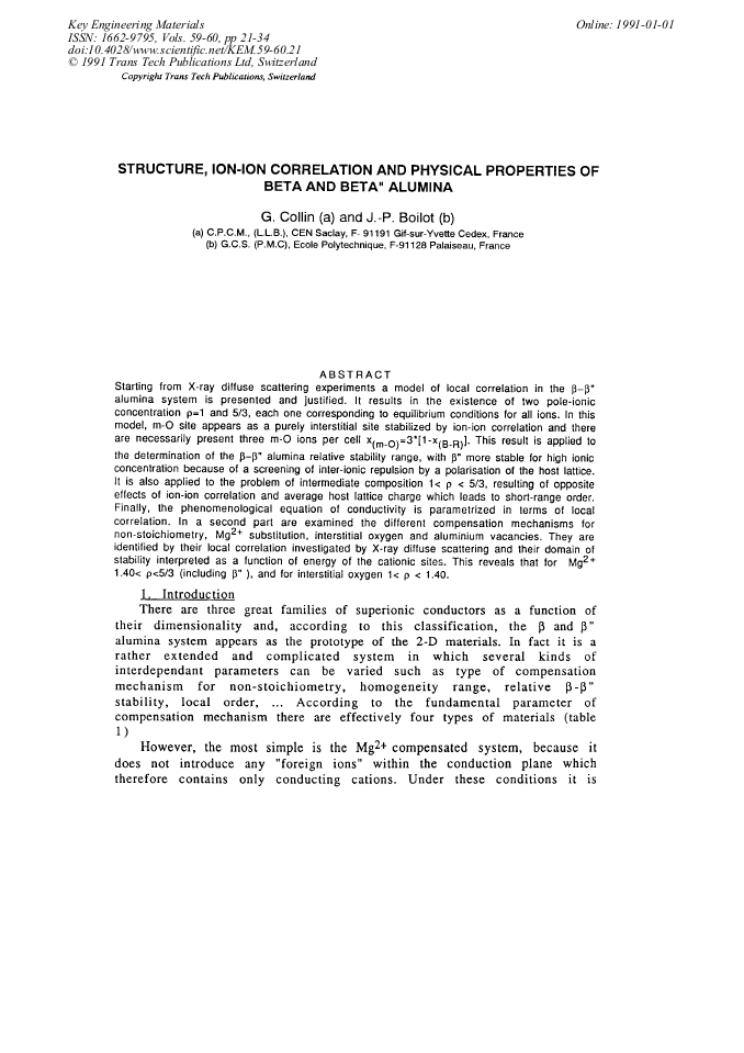 Structure, Ion-Ion Correlation and Physical Properties of Beta and Beta ...
