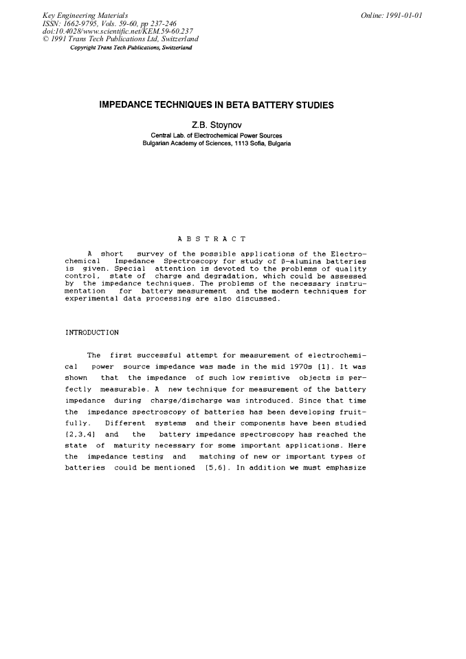 Impedance Techniques in Beta Battery Studies | Scientific.Net