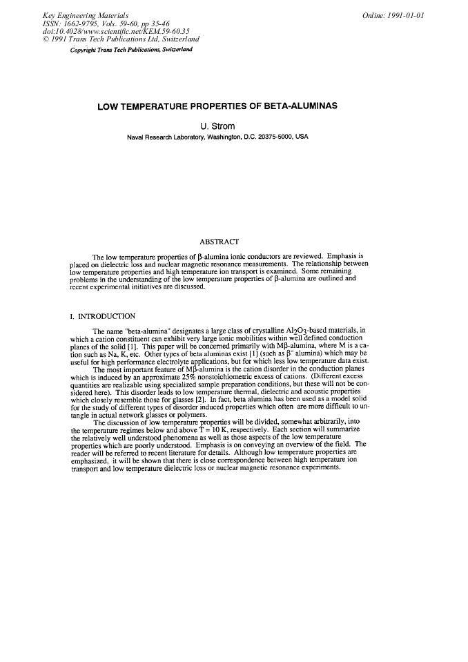 Low Temperature Properties of Beta-Alumina | Scientific.Net