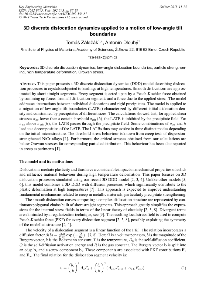 3D Discrete Dislocation Dynamics Applied to a Motion of Low-Angle Tilt Boundaries | Scientific.Net
