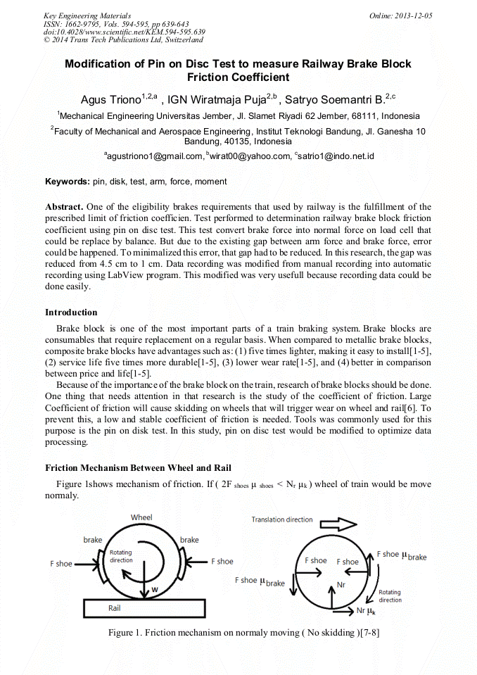 Modification of Pin on Disc Test to Measure Railway Brake Block ...