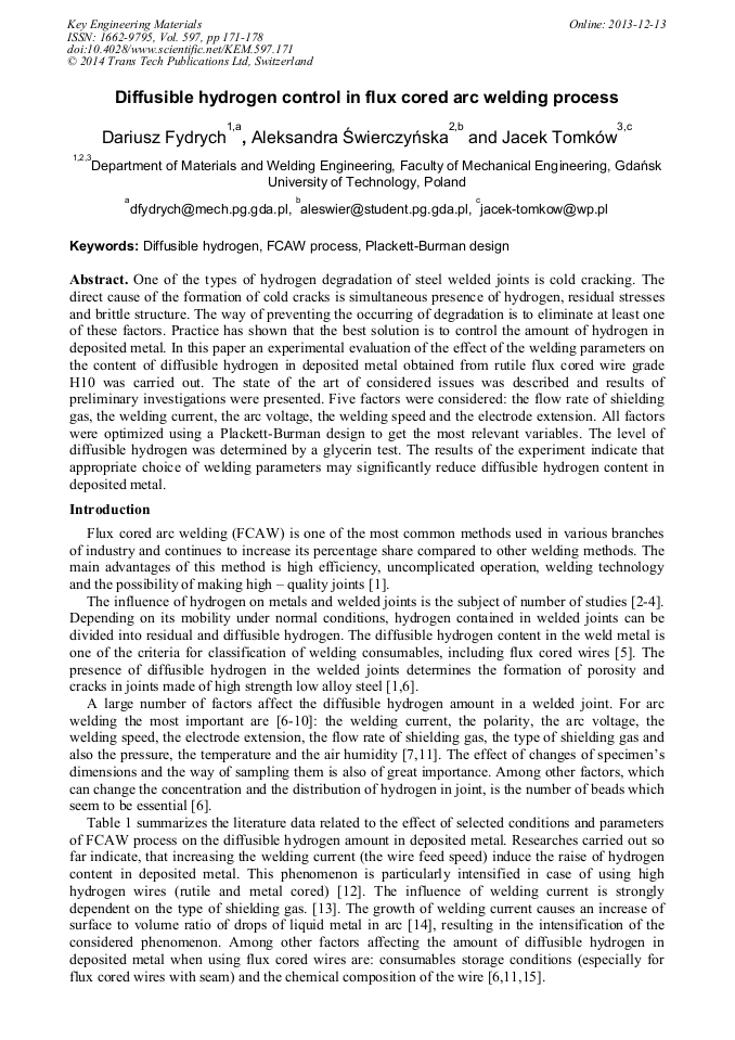 Diffusible Hydrogen Control in Flux Cored Arc Welding Process ...