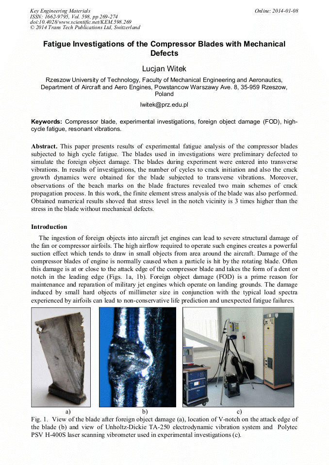 Fatigue Investigations of the Compressor Blades with Mechanical Defects ...