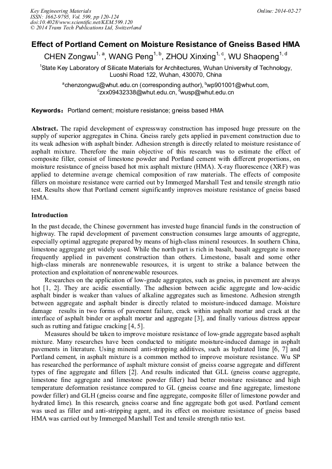 Effect of Portland Cement on Moisture Resistance of Gneiss Based HMA ...